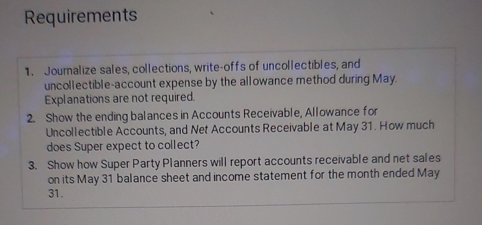Solved Requirements 1. Journalize sales, collections, | Chegg.com Solved Requirements 1. Journalize sales, collections, | Chegg.com