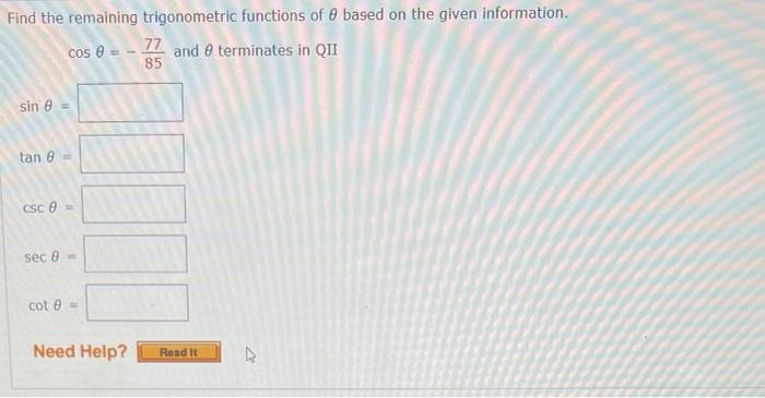 Solved Find the remaining trigonometric functions of θ based | Chegg.com