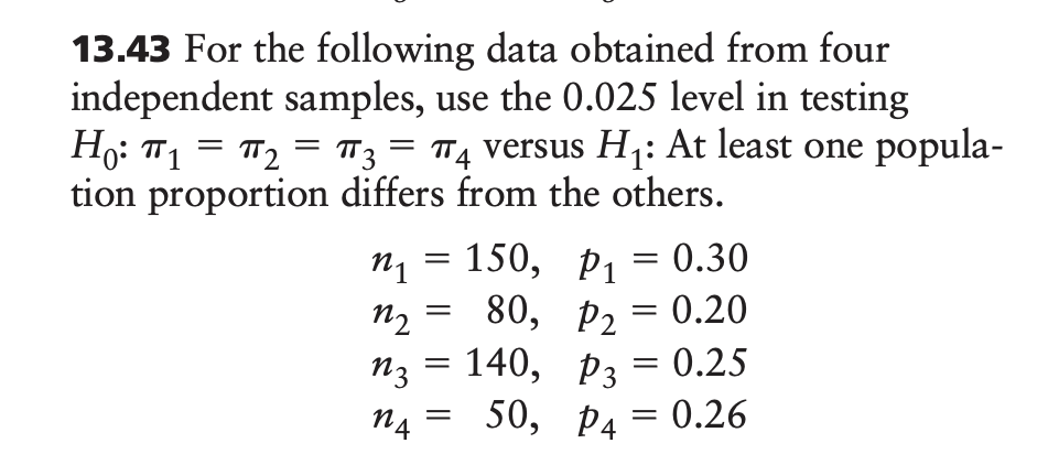 Solved 13.43 ﻿For the following data obtained from | Chegg.com