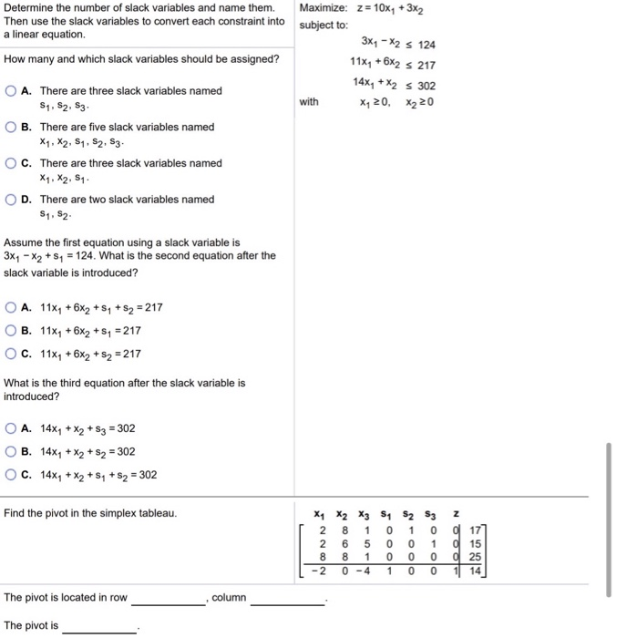 Solved Determine the number of slack variables and name | Chegg.com