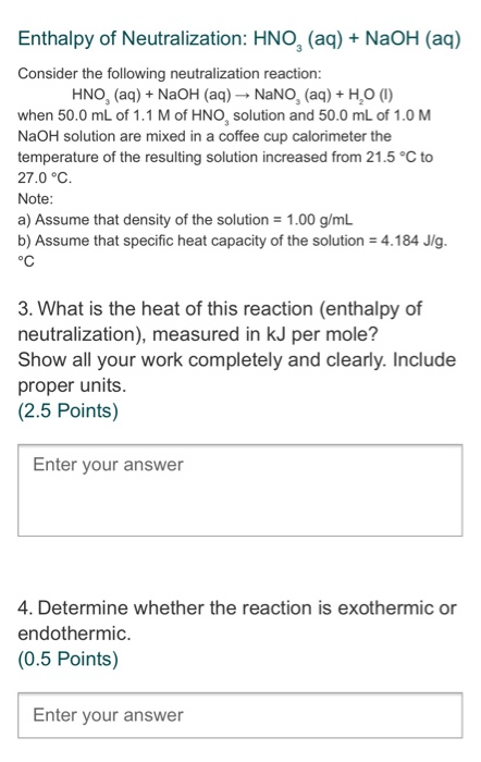 Solved Enthalpy of Neutralization: HCI (aq) + NaOH(aq) | Chegg.com