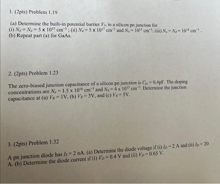 Solved (a) Determine the built-in potential barrier Vhi in a | Chegg.com