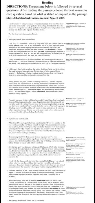 Reading DIRECTIONS: The passage below is followed by | Chegg.com
