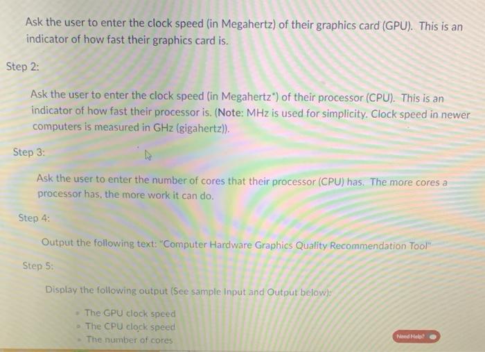 Solved in Java please shoild out put GPU clock speed, cpu | Chegg.com