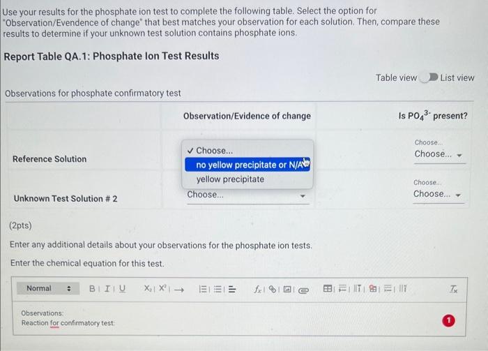 Solved Virtual Phosphate Ion Test Use your results for the | Chegg.com