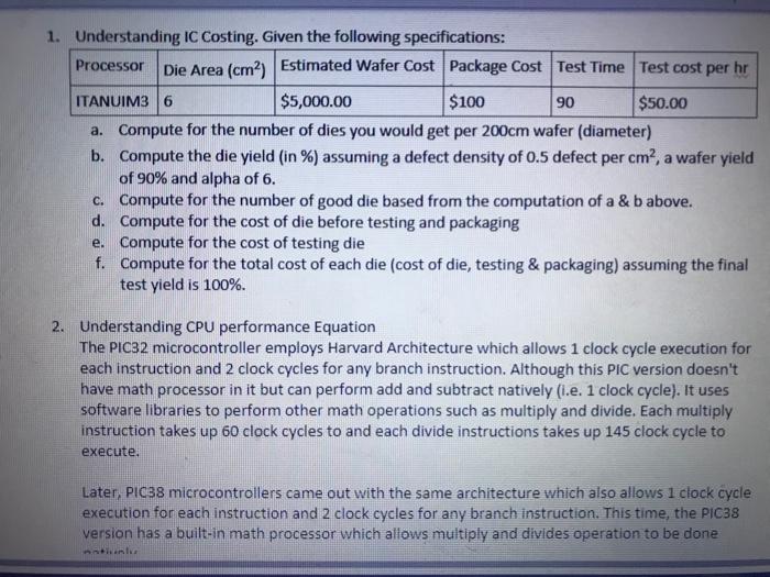 Solved a. Compute for the number of dies you would get per | Chegg.com