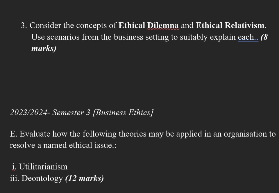Solved Consider the concepts of Ethical Dilemna and Ethical | Chegg.com
