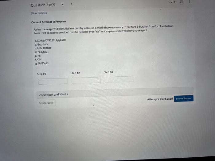 Solved Current Attempt in Progress Using the reagents below, | Chegg.com