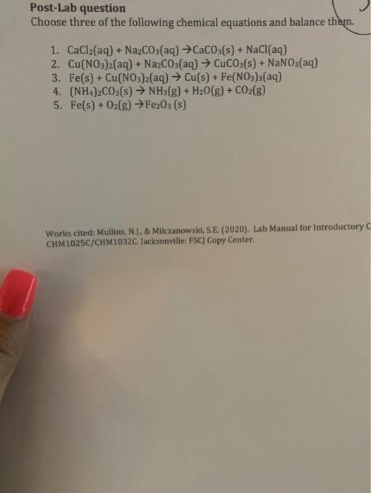 Solved Post-Lab question Choose three of the following | Chegg.com