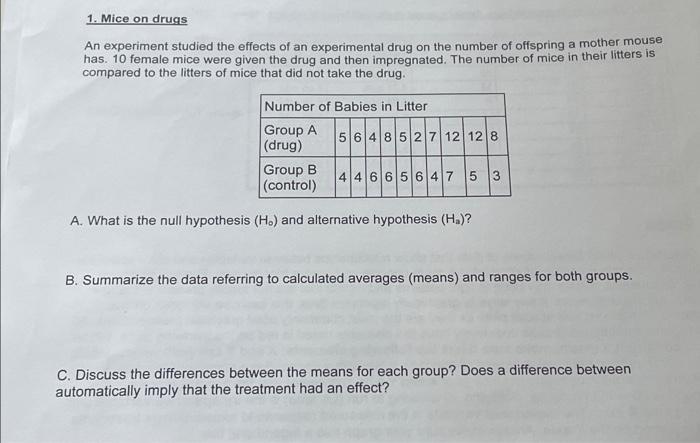 Solved An experiment studied the effects of an experimental | Chegg.com