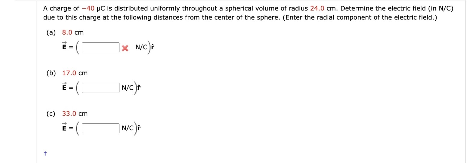 Solved A charge of -40μC ﻿is distributed uniformly | Chegg.com
