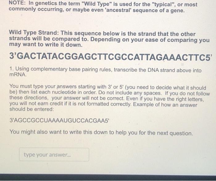 Solved NOTE: In genetics the term "Wild Type" is used for | Chegg.com