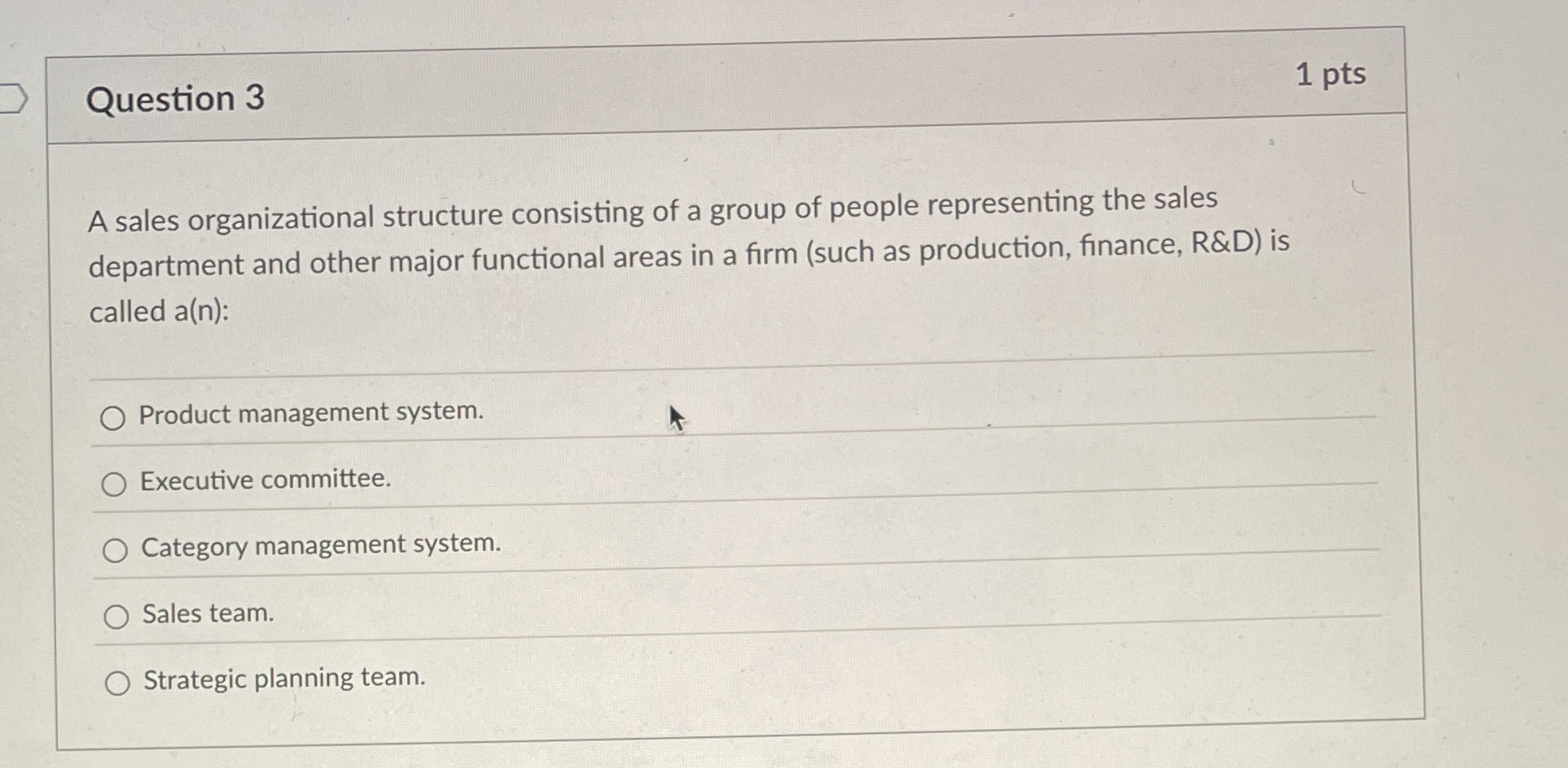 Solved Question 31 ﻿ptsA sales organizational structure | Chegg.com