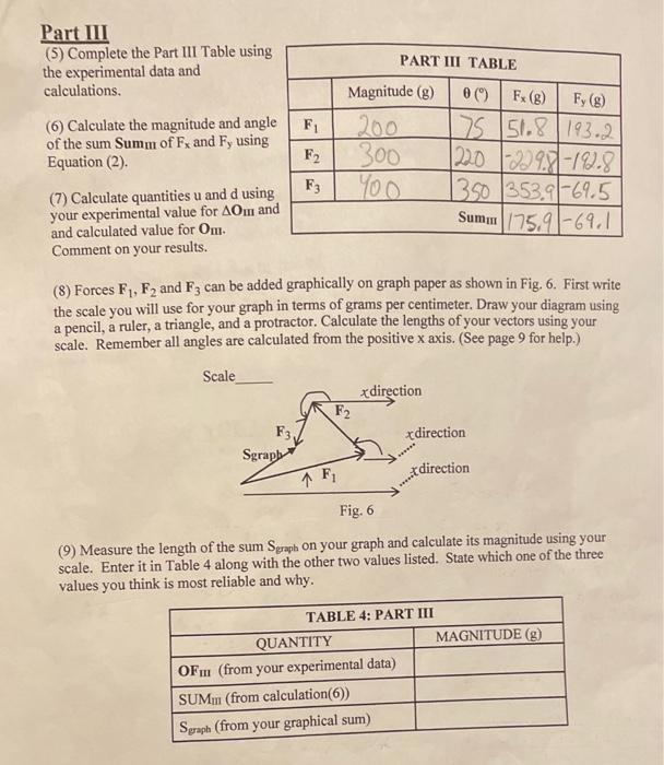 Solved Part III (5) Complete the Part III Table using the | Chegg.com