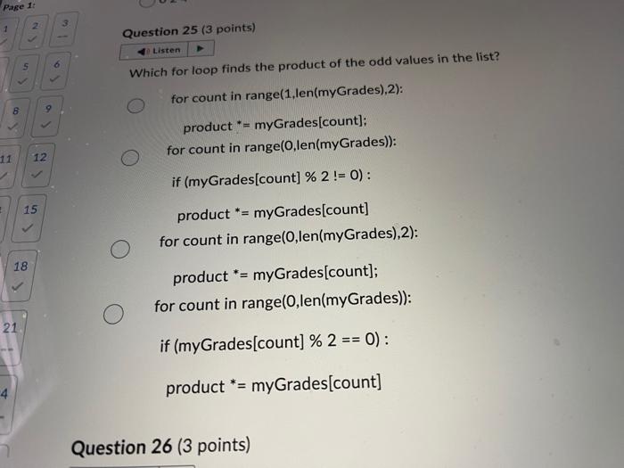 Solved Question 25 (3 points) Which for loop finds the | Chegg.com