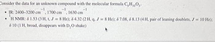 Solved Consider the data for an unknown compound with the | Chegg.com