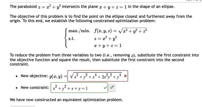 Solved The paraboloid z=x2+y2 intersects the plane x+y+z=1 | Chegg.com