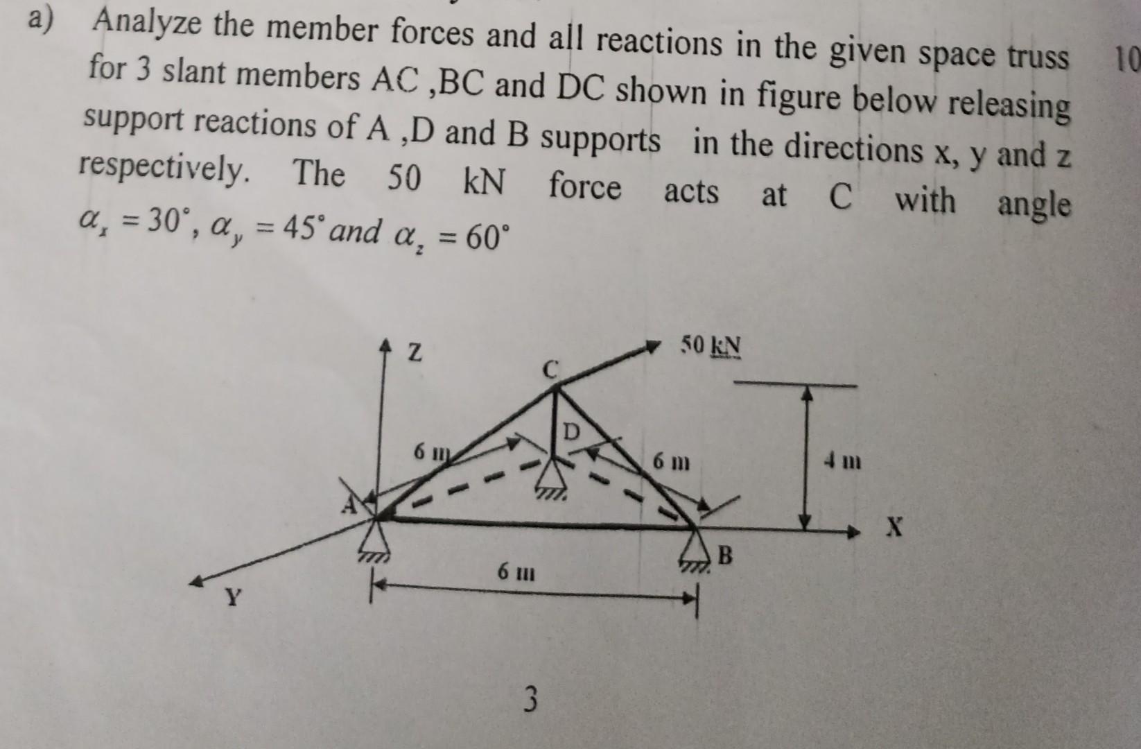 a) Analyze the member forces and all reactions in the | Chegg.com