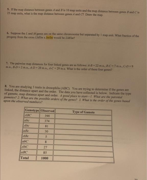 Solved 5. If the map distance between genes A and B is 10 | Chegg.com