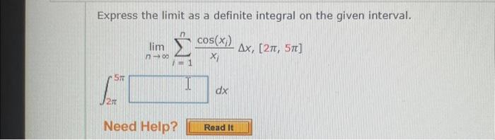 Solved Express the limit as a definite integral on the given | Chegg.com