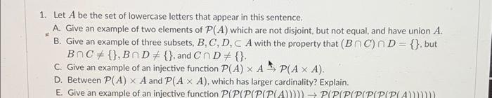 Solved 1. Let A be the set of lowercase letters that appear | Chegg.com