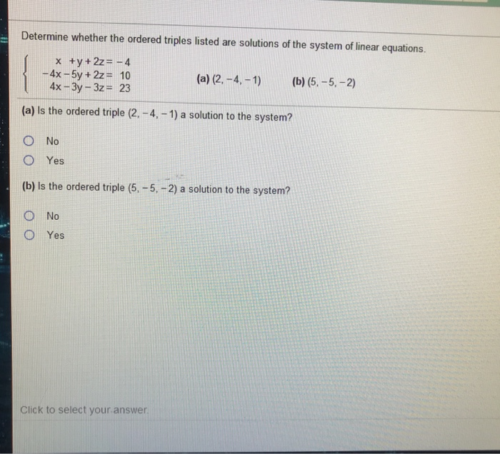 Solved Determine whether the ordered triples listed are | Chegg.com