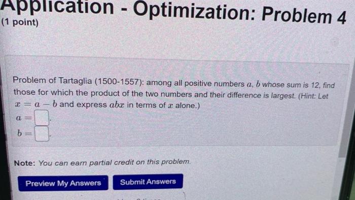 Solved Application - Optimization: Problem 4 (1 point) | Chegg.com