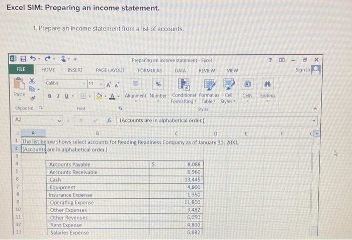 Solved Excel SIM: Preparing an income statement. 1. Prepare | Chegg.com