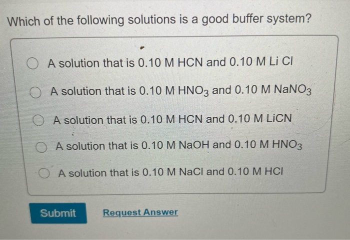 Solved Which of the following solutions is a good buffer | Chegg.com