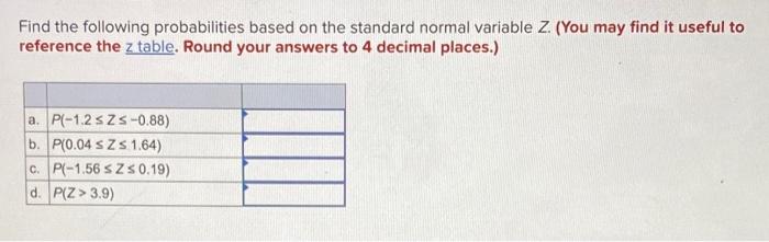 Solved Find the following probabilities based on the | Chegg.com