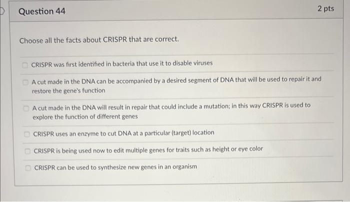 Solved Choose all the facts about CRISPR that are correct. | Chegg.com