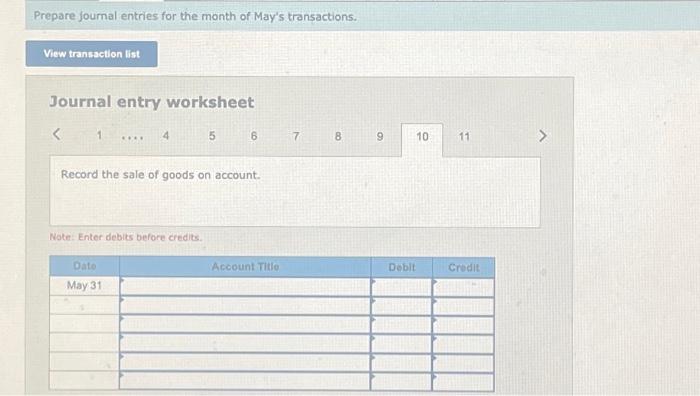 Prepare journal entries for the month of May's | Chegg.com