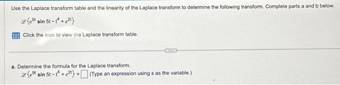 Solved Use the Laplace transform table and the linearity of | Chegg.com