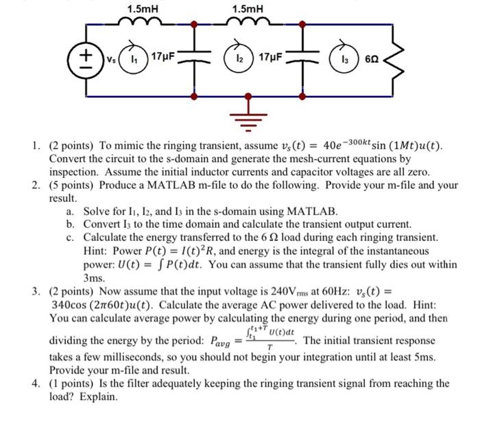 Solved 1. (2 points) To mimic the ringing transient, assume | Chegg.com