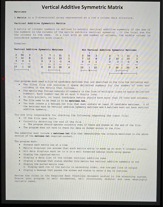 Solved Vertical Additive Symmetric Matrix Matrixes A Matrix | Chegg.com