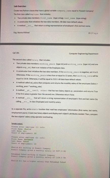 Solved Lab Exercise: Create two Python classes that have a | Chegg.com