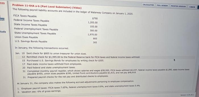 Solved CES FULL SCREEN on tudy CALCULATOR Problem 11-04A a-b | Chegg.com
