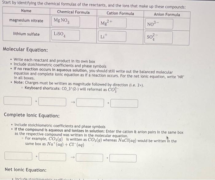 Solved Molecular Equation: - Write each reactant and product | Chegg.com
