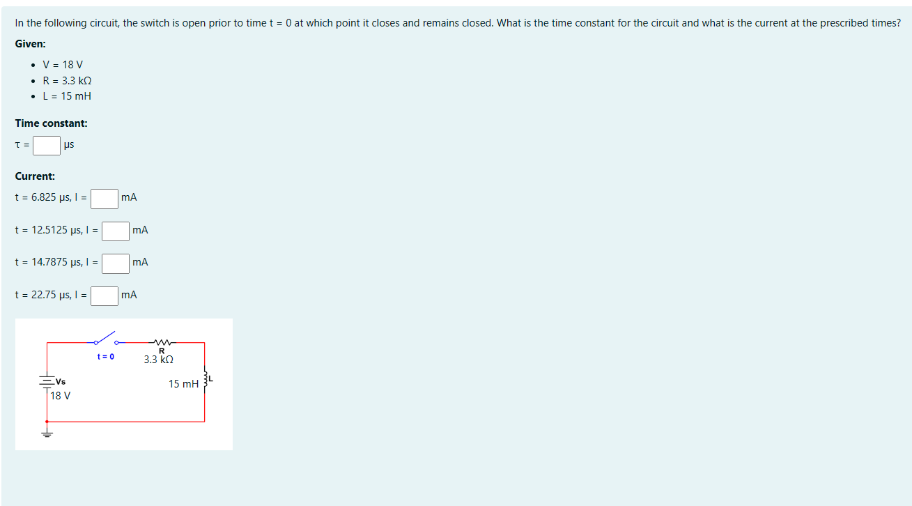 Solved In the following circuit, the switch is open prior to | Chegg.com