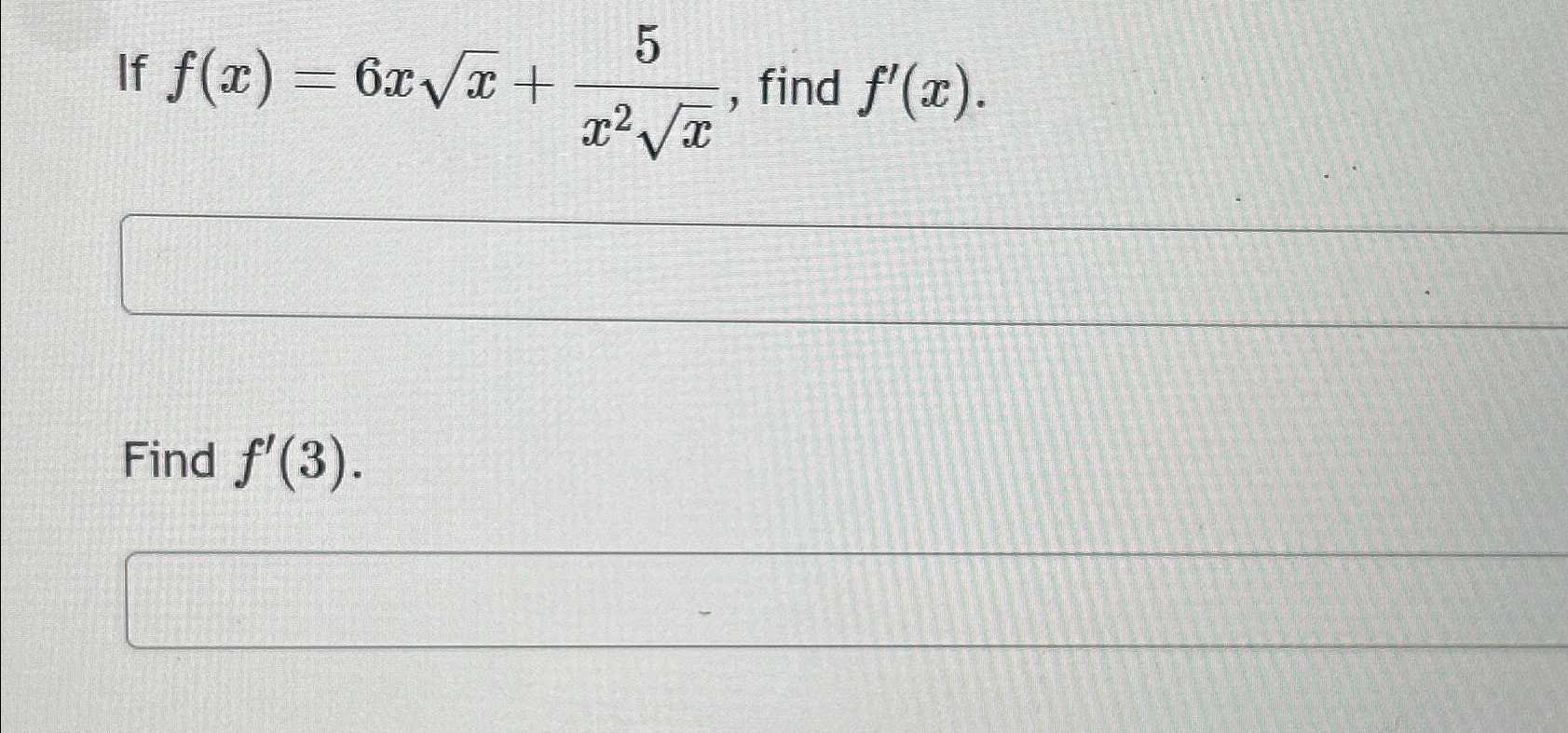 Solved If f(x)=6xx2+5x2x2, ﻿find f'(x)Find f'(3). | Chegg.com