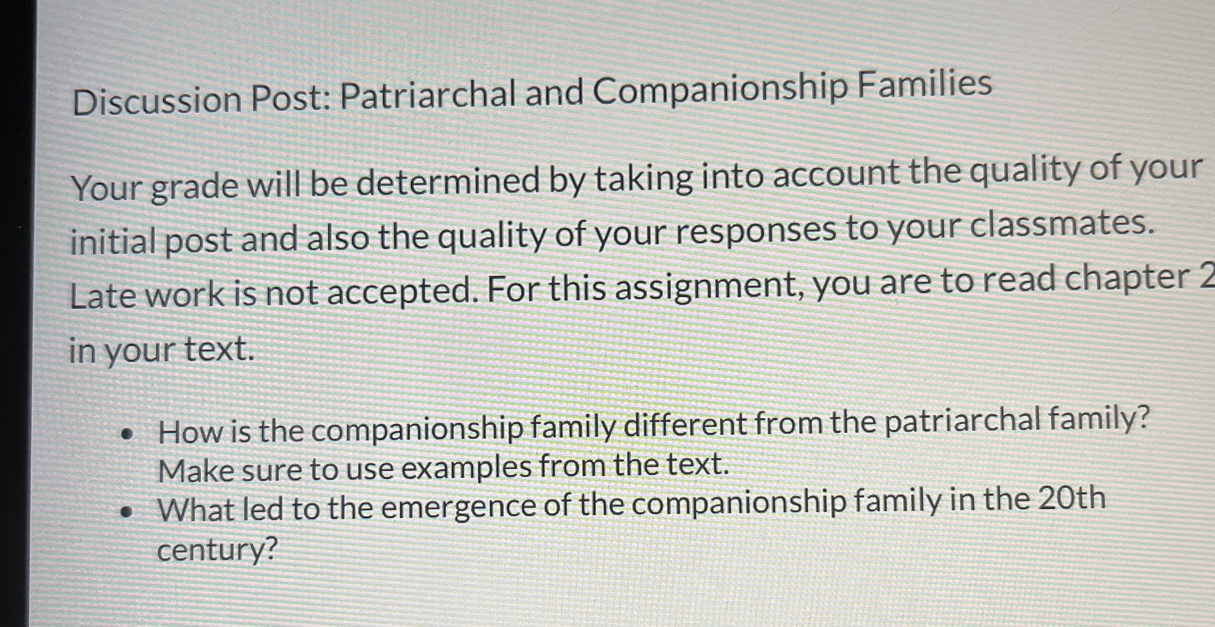 Solved Discussion Post: Patriarchal and Companionship | Chegg.com