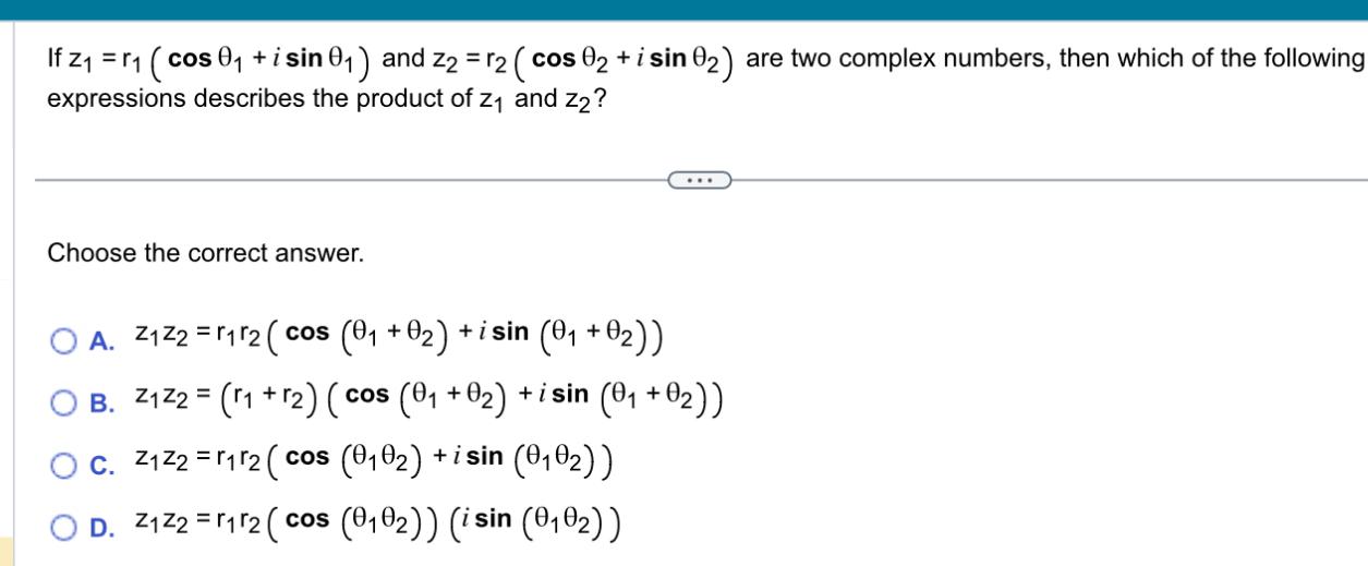 Solved If z_(1)=r_(1)(cos\\\\theta _(1)+isin\\\\theta _(1)) | Chegg.com