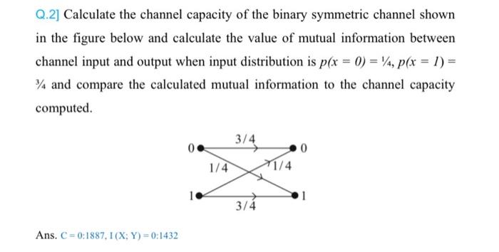Solved Q.2] Calculate the channel capacity of the binary | Chegg.com