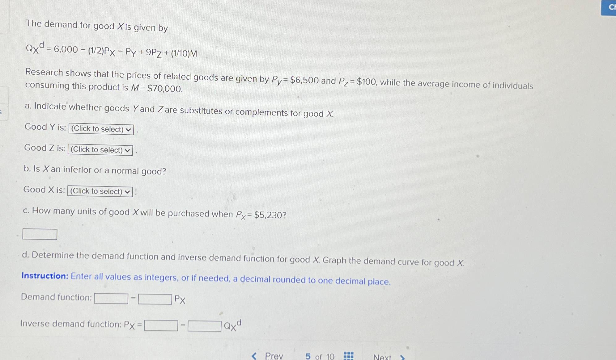 Solved The demand for good x ﻿is given | Chegg.com