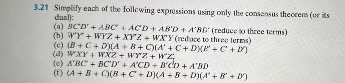 Solved 3.21 Simplify each of the following expressions using | Chegg.com