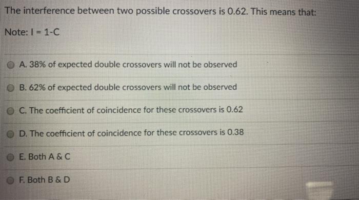 Solved The interference between two possible crossovers is | Chegg.com