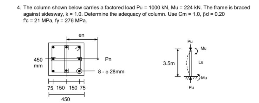 Solved 4. The column shown below carries a factored load Pu | Chegg.com