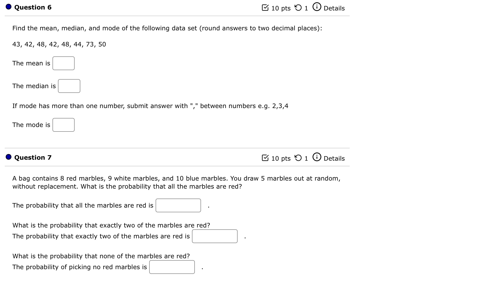 Solved Question 6 10pts1(i)DetailsFind the mean, median, | Chegg.com