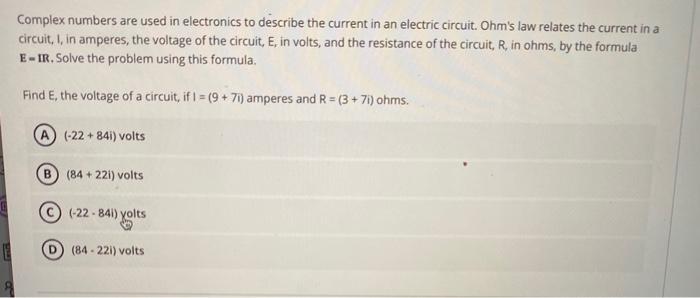 Solved Complex numbers are used in electronics to describe | Chegg.com