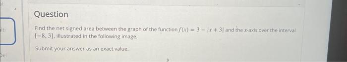 Solved Question Find the net signed area between the graph | Chegg.com Solved Question Find the net signed area between the graph | Chegg.com